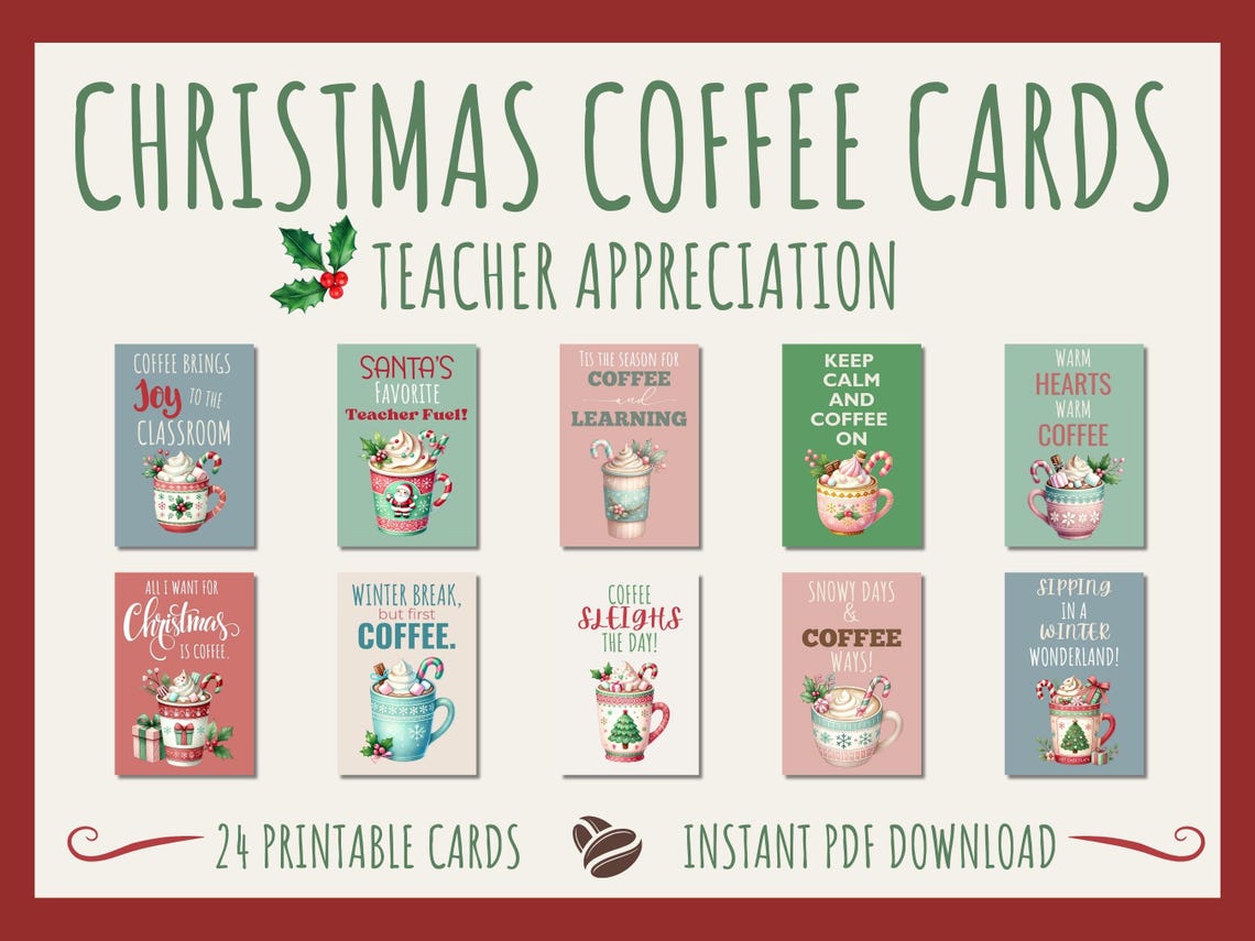 Coffee Teacher Appreciation Cards, Printable Thank You Card, Thank You ...