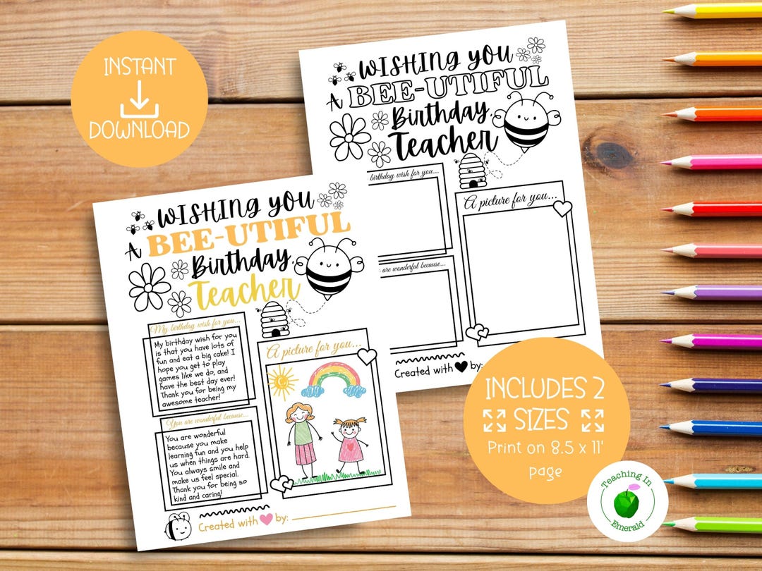 Teacher Birthday Printable, Teacher Birthday Card, Thank You Teacher ...