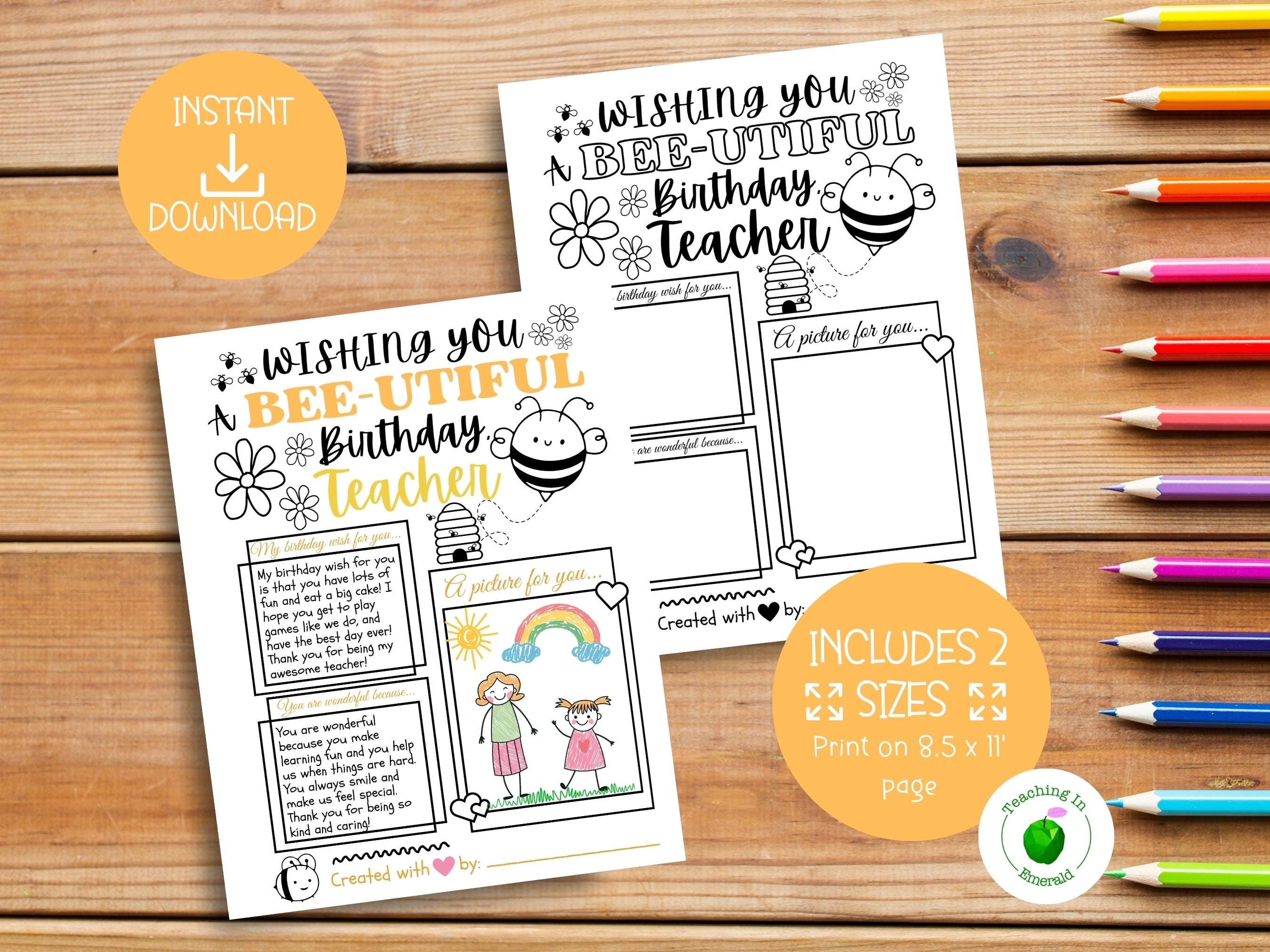 Teacher Birthday Printable, Teacher Birthday Card, Thank You Teacher ...
