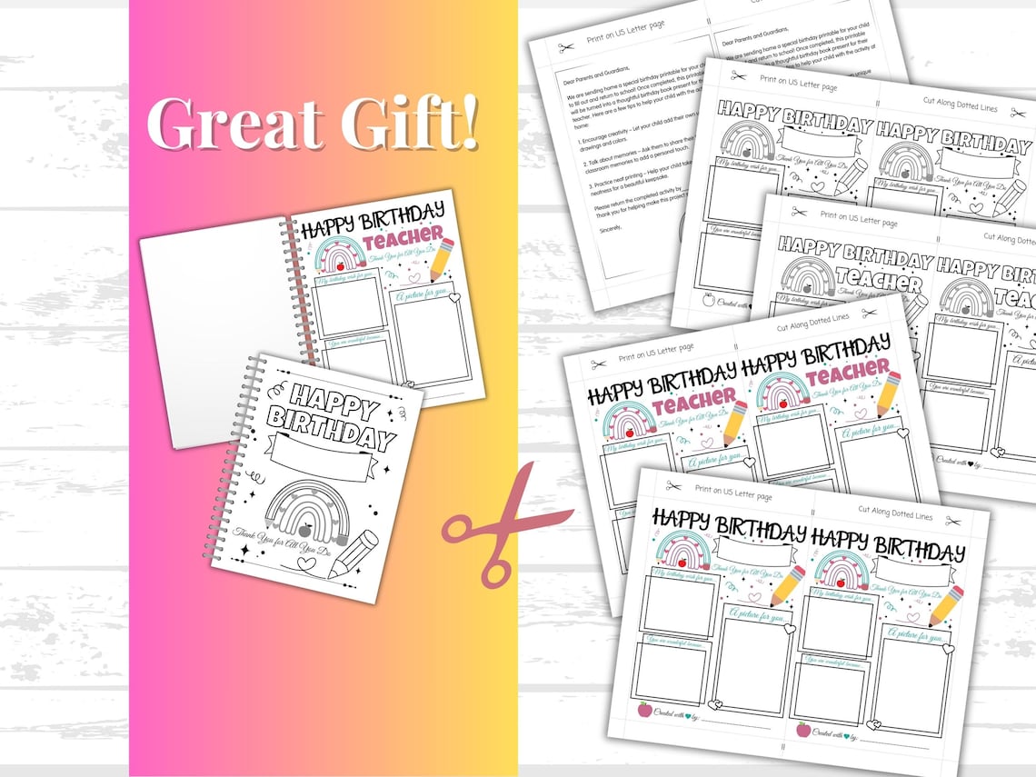 Teacher Birthday Printable, Teacher Birthday Card, Thank You Teacher ...