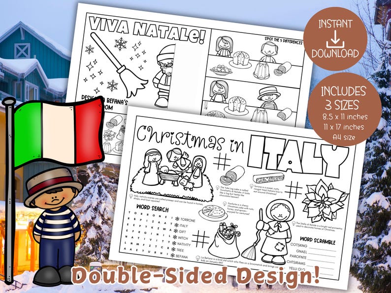 Christmas in Italy Kids Activity Sheet, Printable Coloring, Word Search ...