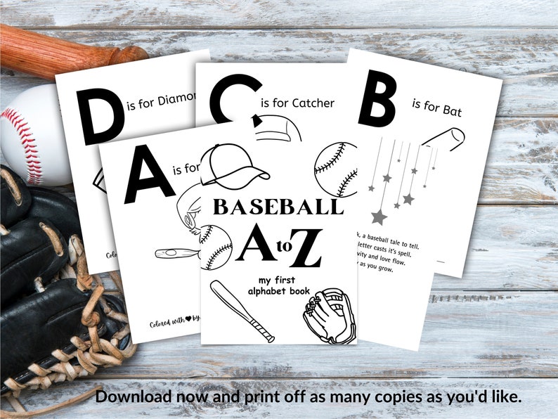 Baseball ABC Book Baby Shower, Alphabet Book Baby Shower, ABC Coloring ...