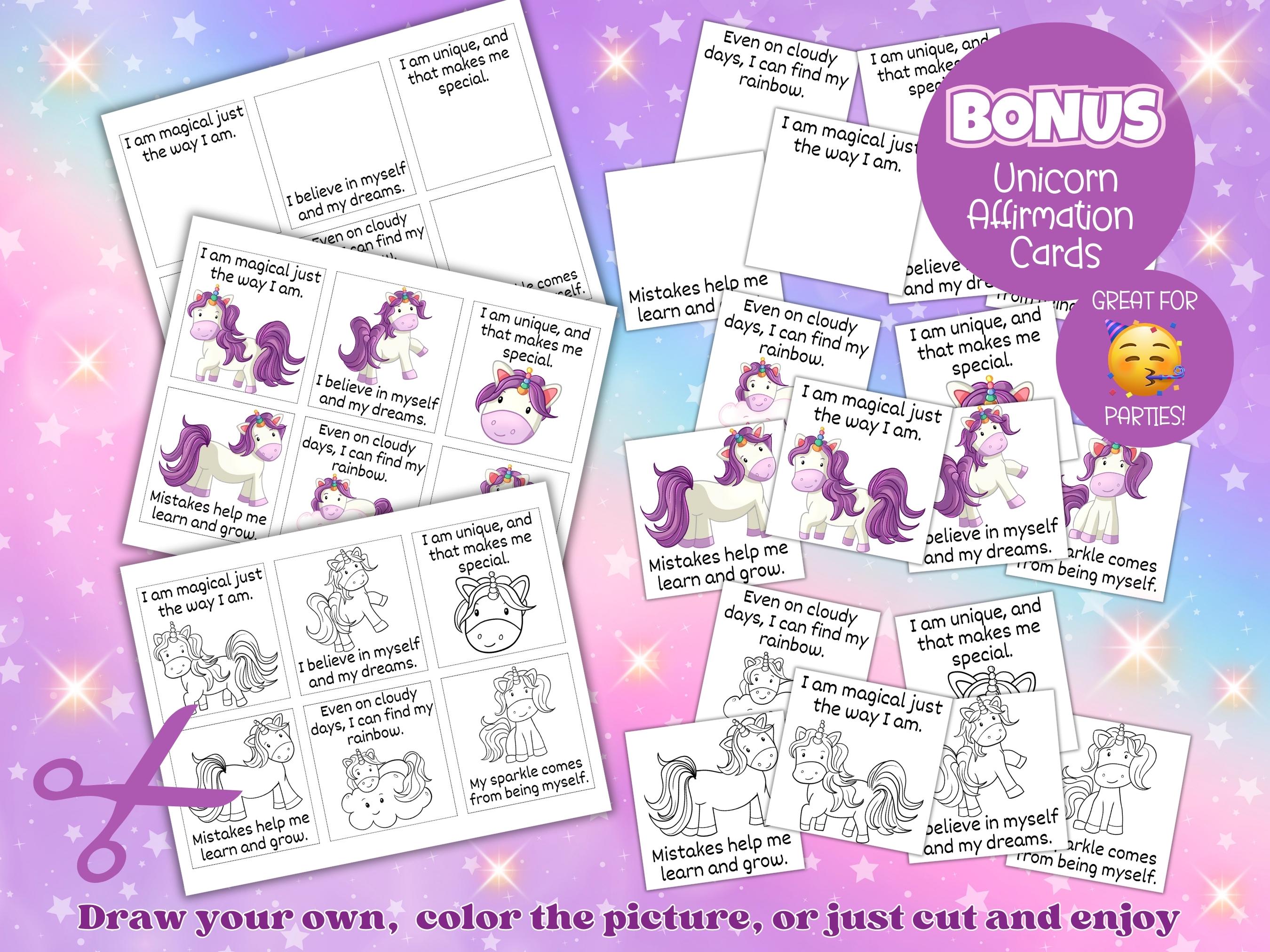 Unicorn Activity Book, Printable Affirmation Cards for Kids – Coloring ...