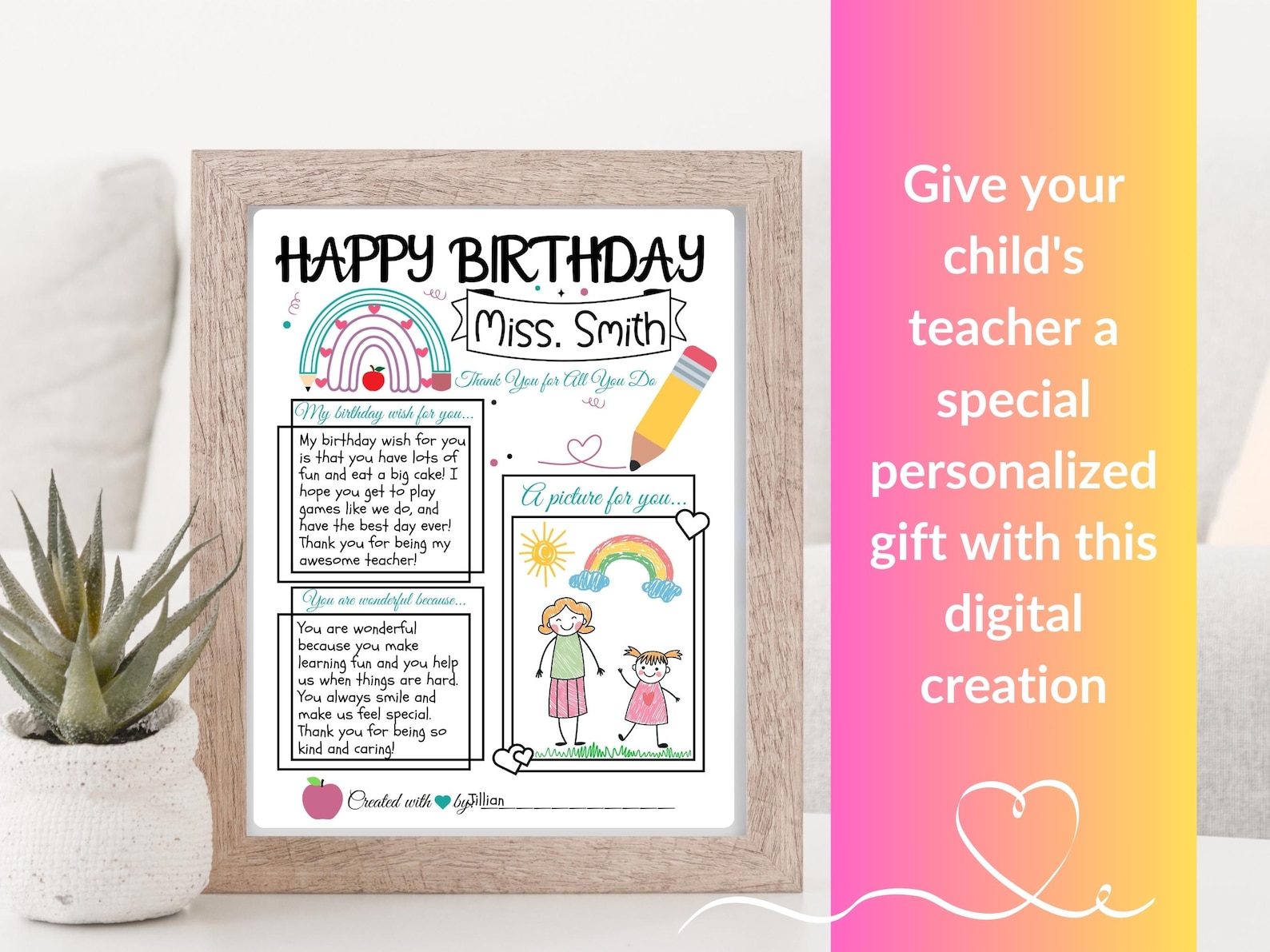Teacher Birthday Printable, Teacher Birthday Card, Thank You Teacher ...