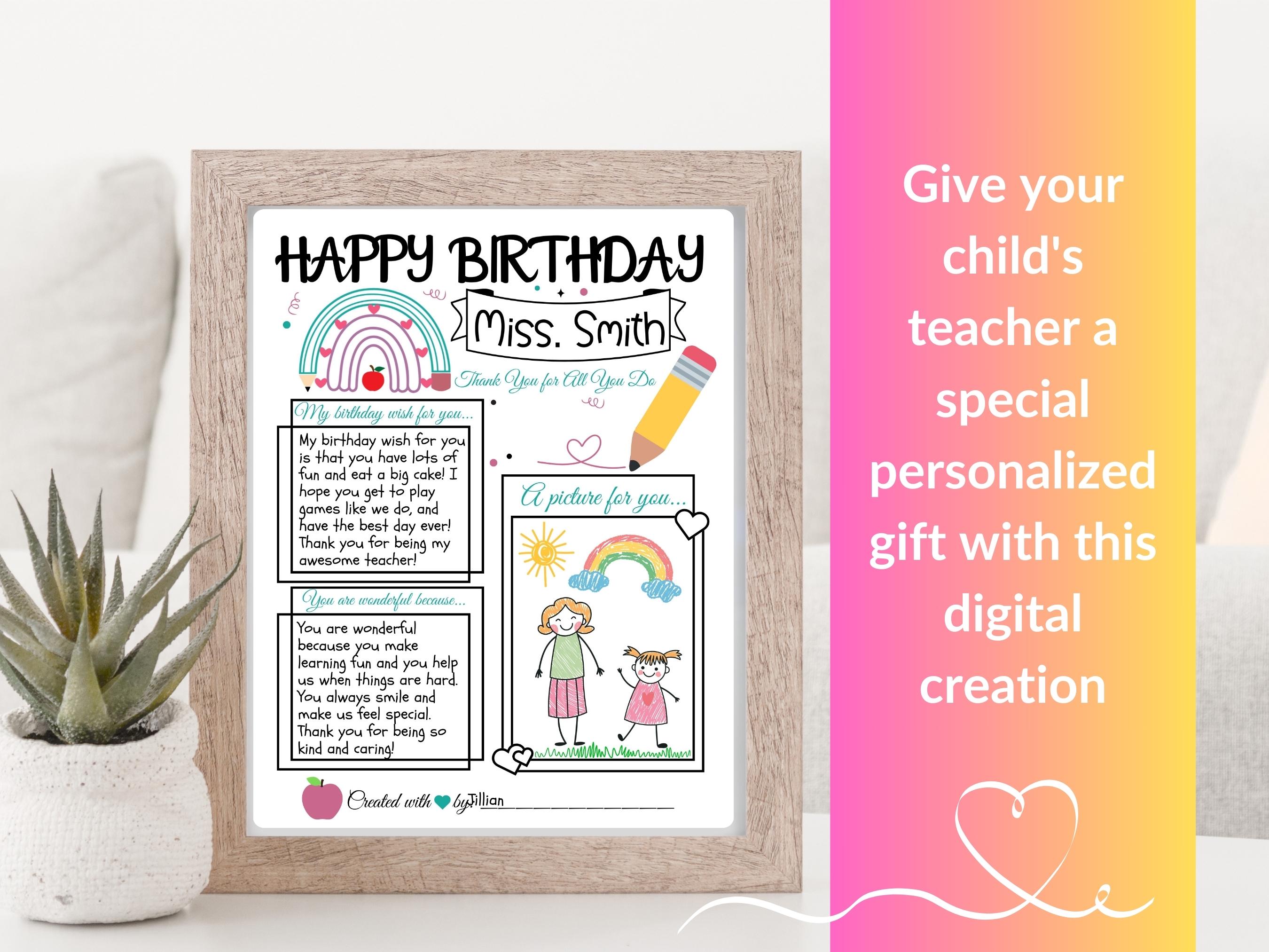 Teacher Birthday Printable, Teacher Birthday Card, Thank You Teacher ...