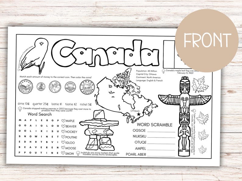 Canada Themed Printable Activity Sheet, Placemat for Kids – Word Search ...