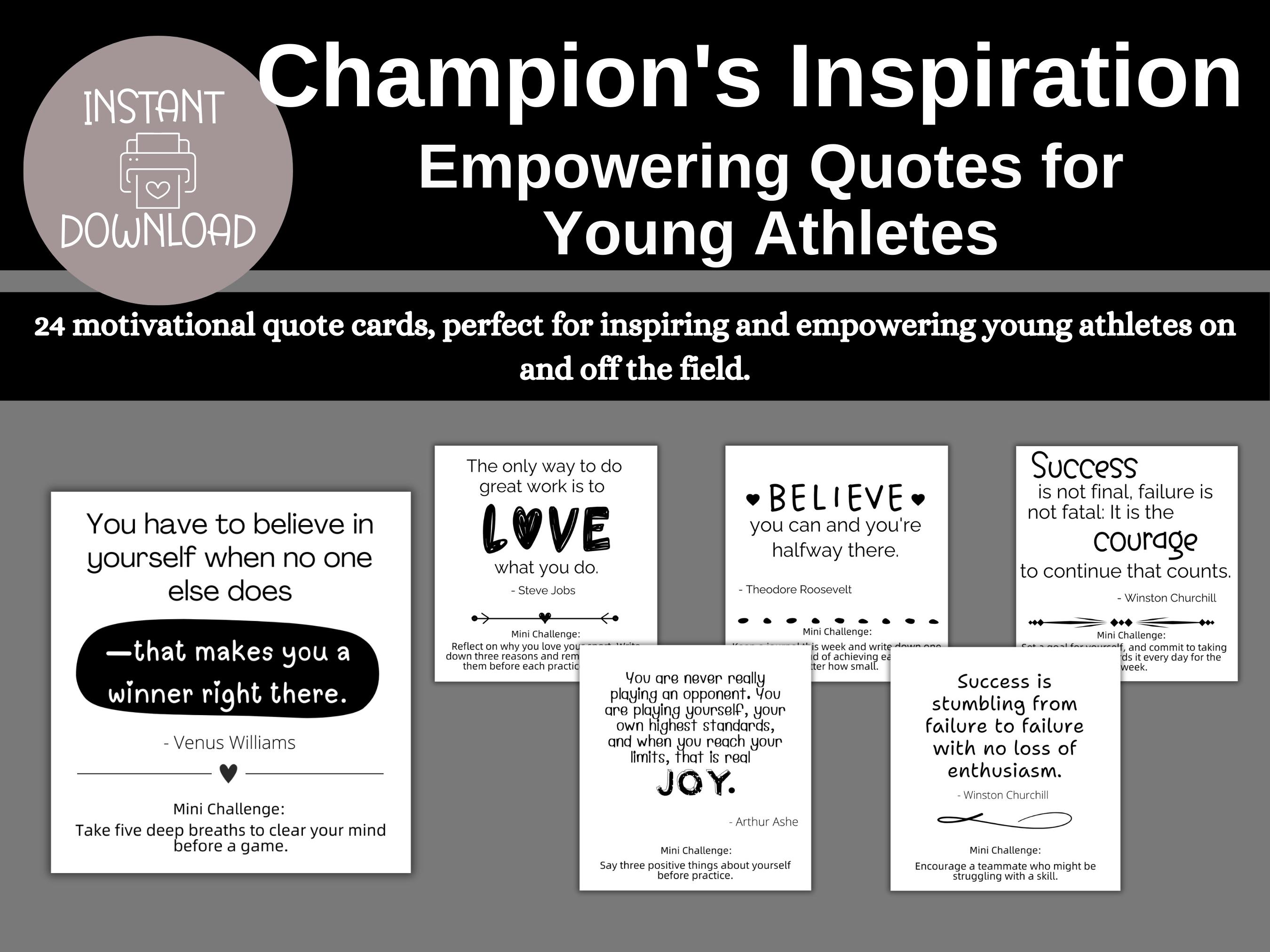 24 Printable Empowering Quotes for Young Athletes, Cards for Kids, Self ...