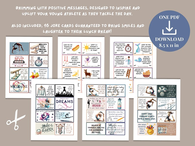 Gymnastics Lunch Box Notes for Kids, Positive Affirmations, Encouraging ...