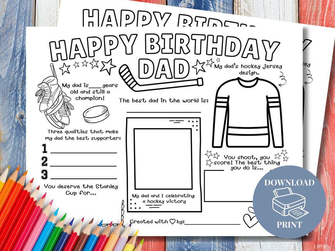 Happy Birthday Dad Hockey Coloring Page, Printable All About Dad, Dad's ...
