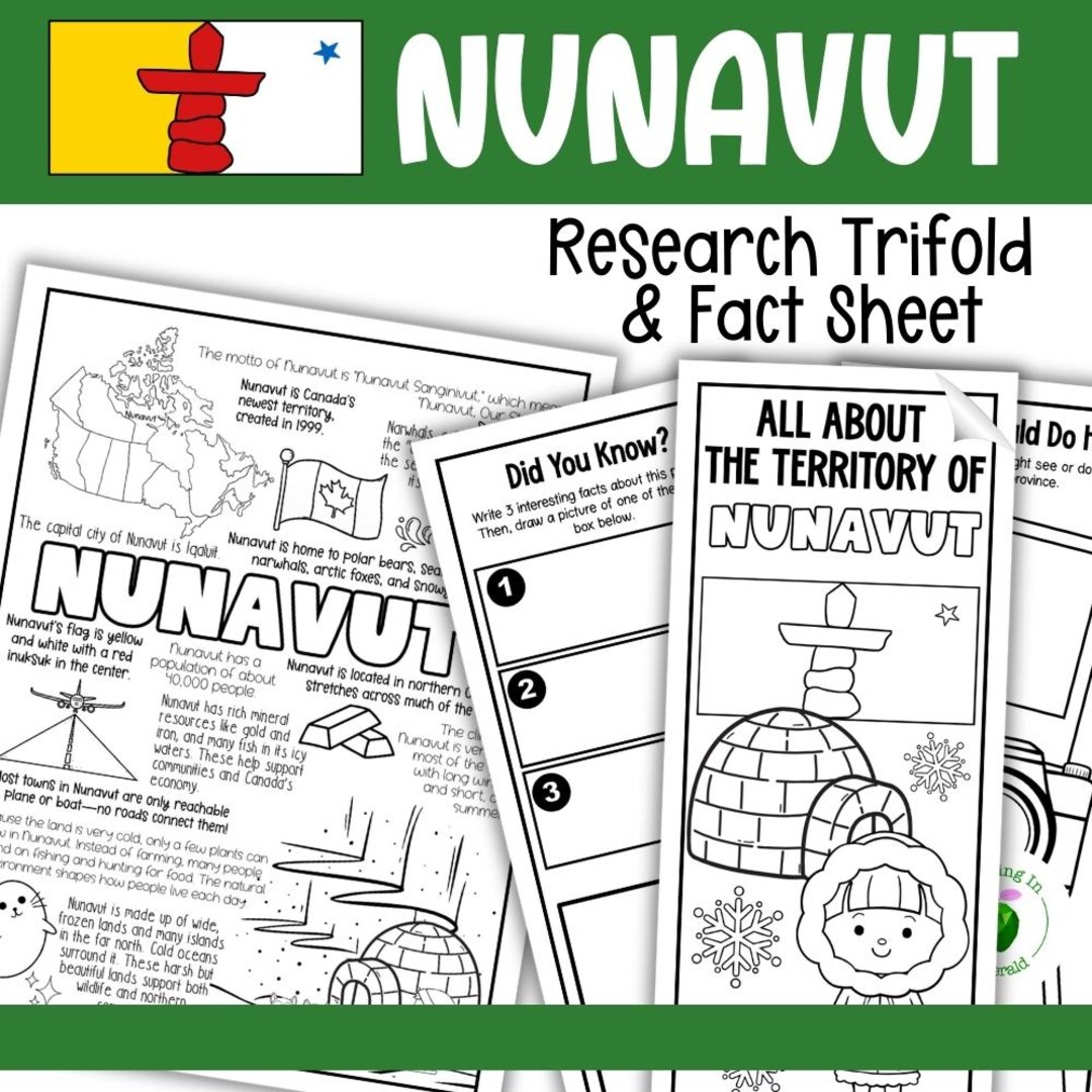 Nunavut Research Trifold + Coloring Fact Sheet - Etsy
