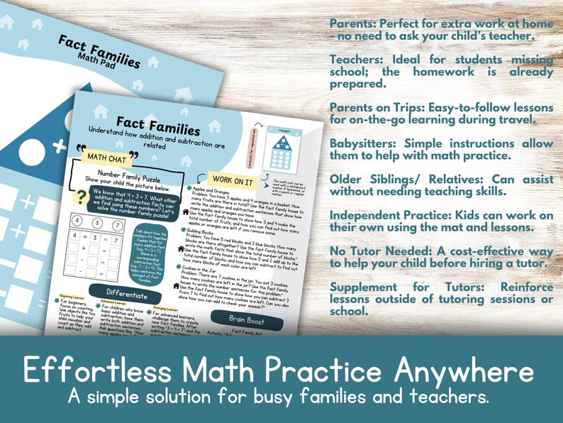 Fact Families, Printable Math Mini Unit PDF for Parents, On-the-go Math ...