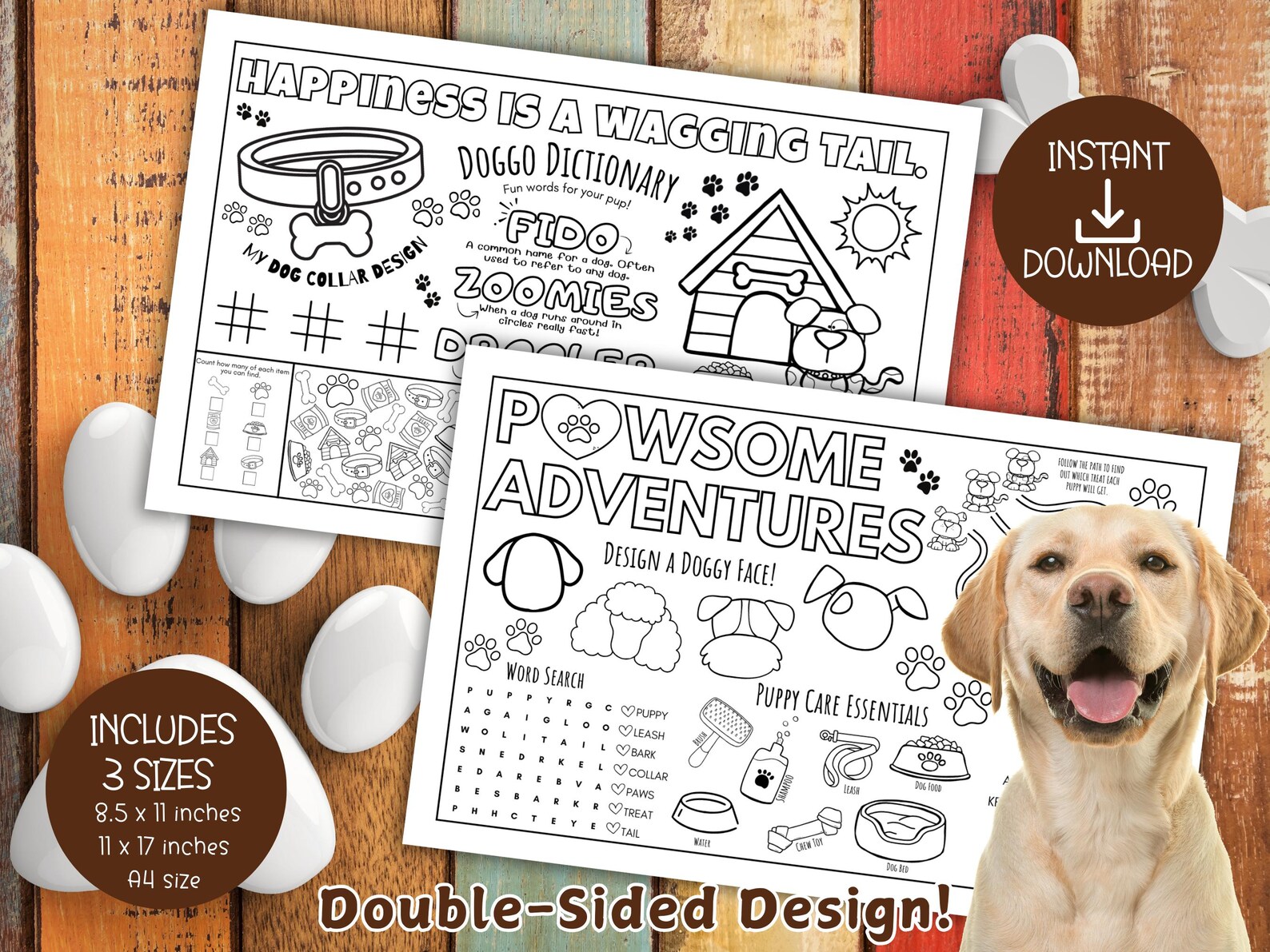 Dog, Puppy, Pet Themed Printable Activity Sheet, Placemat for Kids ...