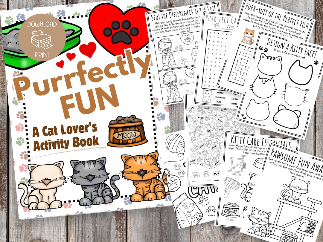 Cat Activity Bundle, Printable Activities for Kids, Cat Coloring , Fun ...