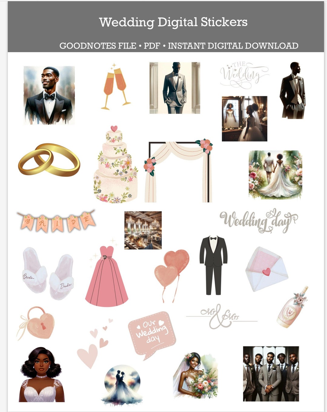 Wedding Digital Stickers | Digital Planner Stickers | Sticker Sheet for ...