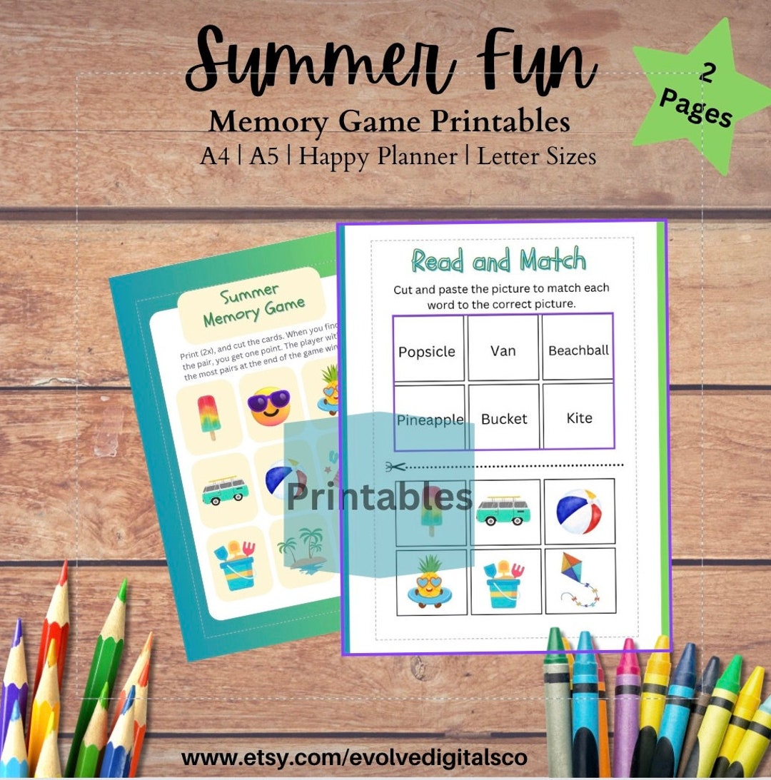 Summer Memory Printable Game for Children Instant Download - Etsy