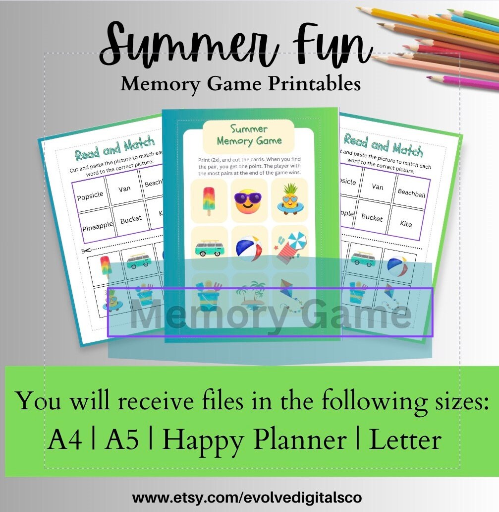 Summer Memory Printable Game for Children Instant Download - Etsy