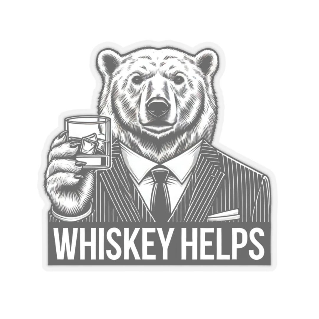 Whiskey Helps Bear Stickers, Funny Gift for Whiskey Lovers, Laptop ...