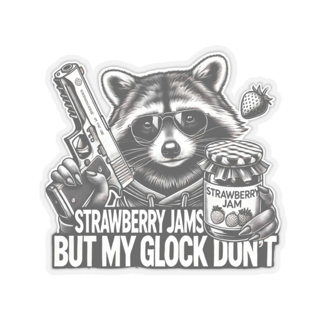 Strawberry Jams Raccoon With Glock Sticker - Funny Laptop & Planner ...