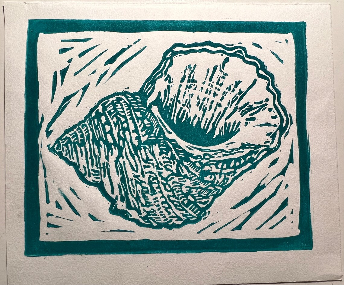 Shell Linocut Print - Etsy