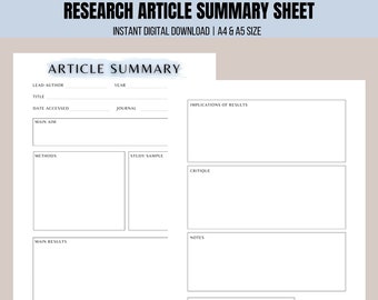 Article Summary Summary Tool Printable PDF Minimalist Digital Planner ...