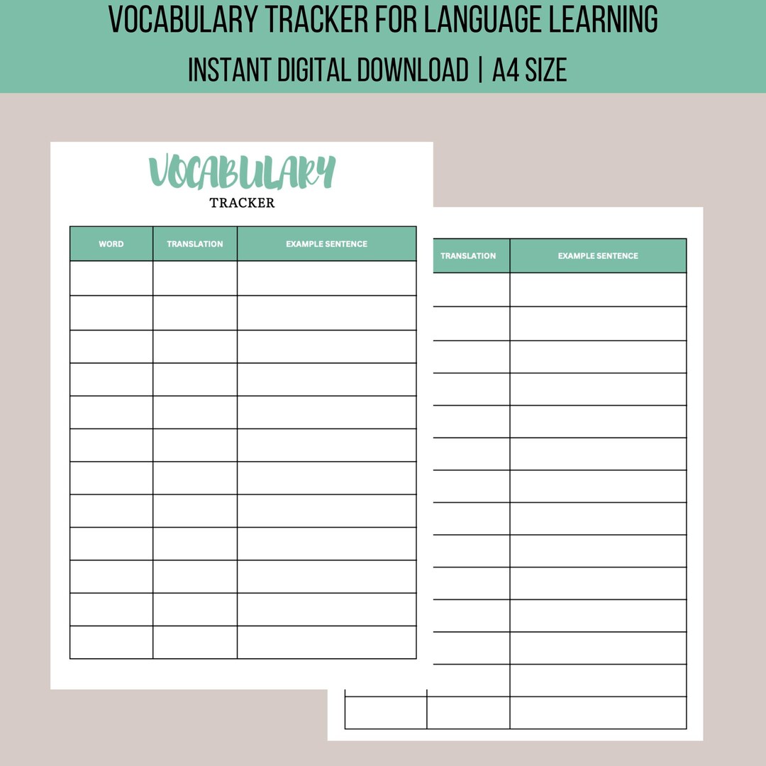 Vocabulary Tracker | Language Learning | Productivity | Study Aid | A4 ...
