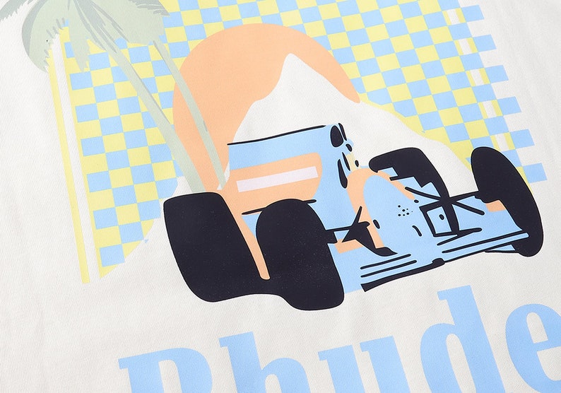 RHUDE Moonlight Tropics Coconut Tree Racing Printed Cotton Casual Short ...