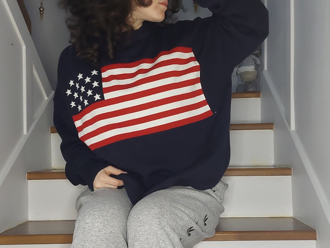 USA Flag Sweater ,american Flag Sweatshirt, Embroidered US Patriotic ...