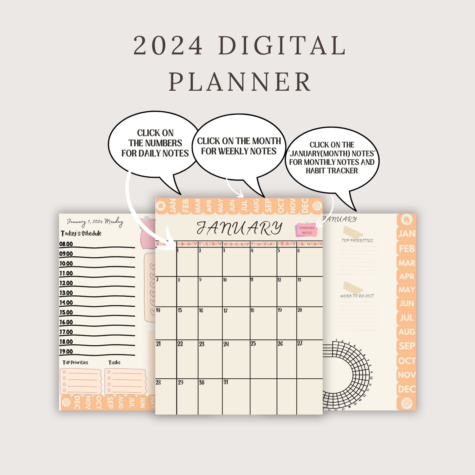 2024 Digital Planner Minimalist / Daily, Weekly & Monthly Planner ...