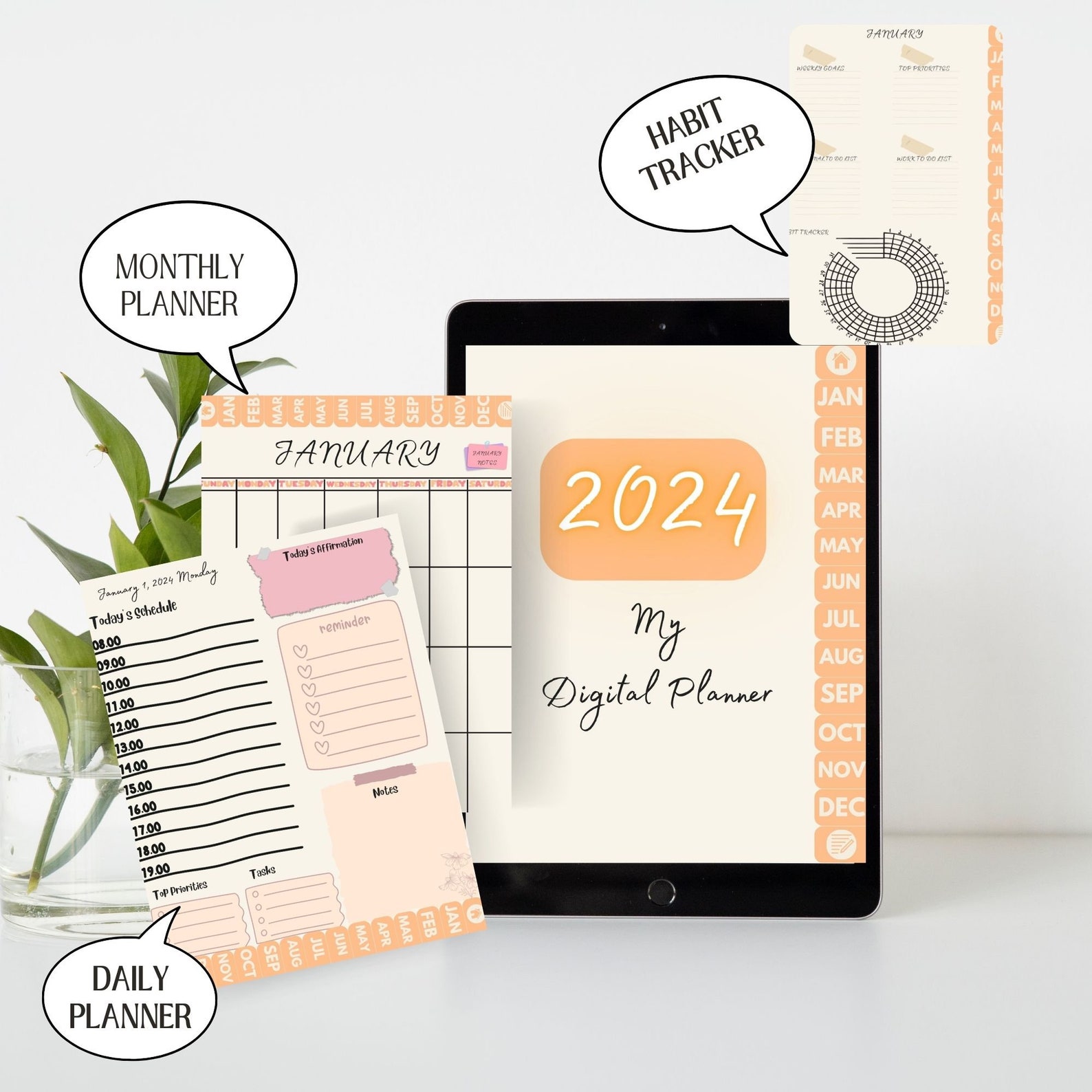 2024 Digital Planner Minimalist / Daily, Weekly & Monthly Planner ...