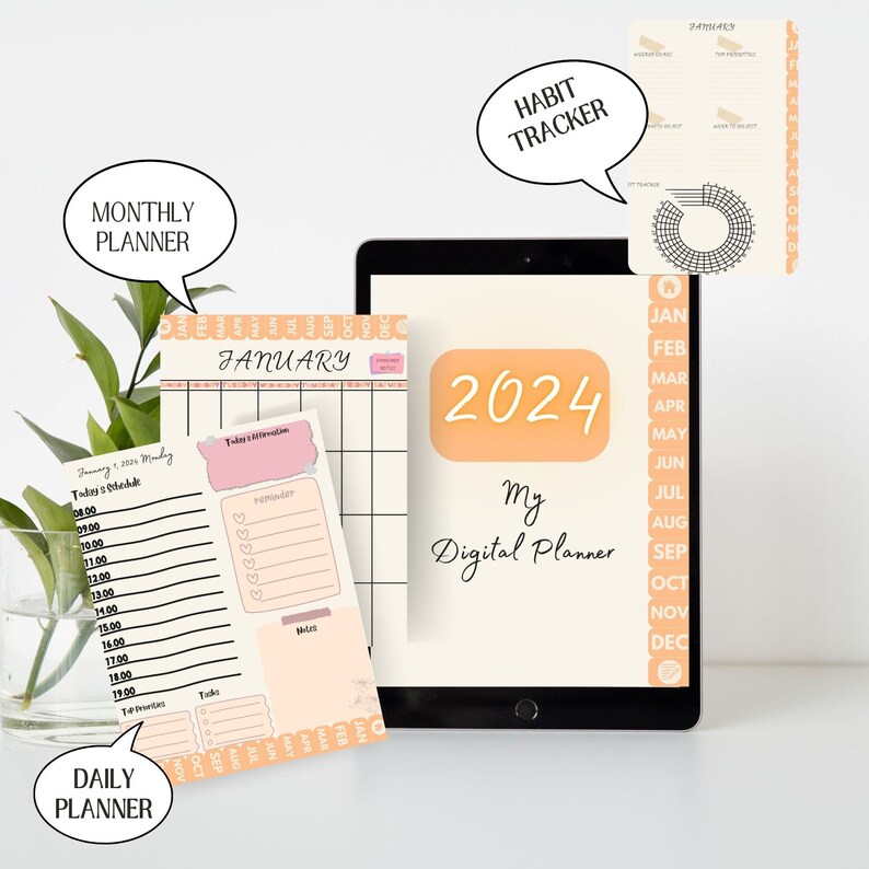 2024 Digital Planner Minimalist / Daily, Weekly & Monthly Planner ...