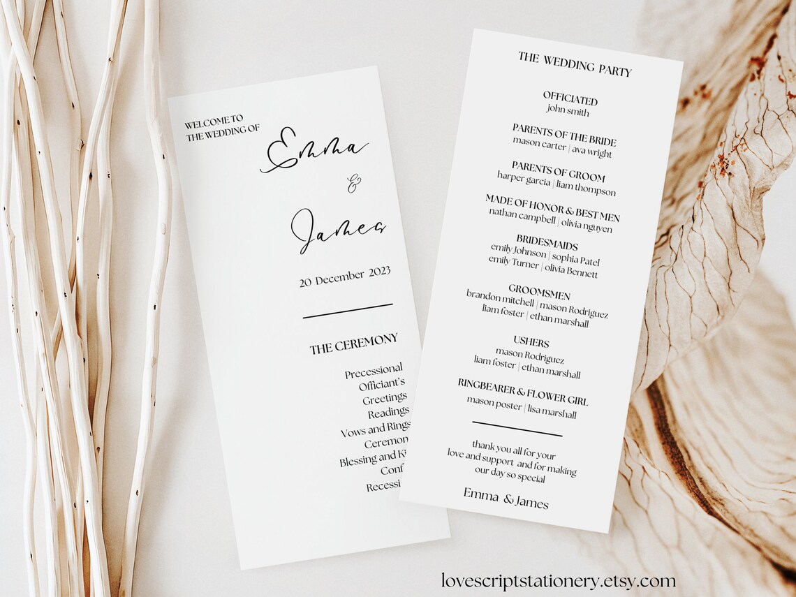 Wedding Program Template, Elegant Wedding Calligraphy & Border, Tall ...