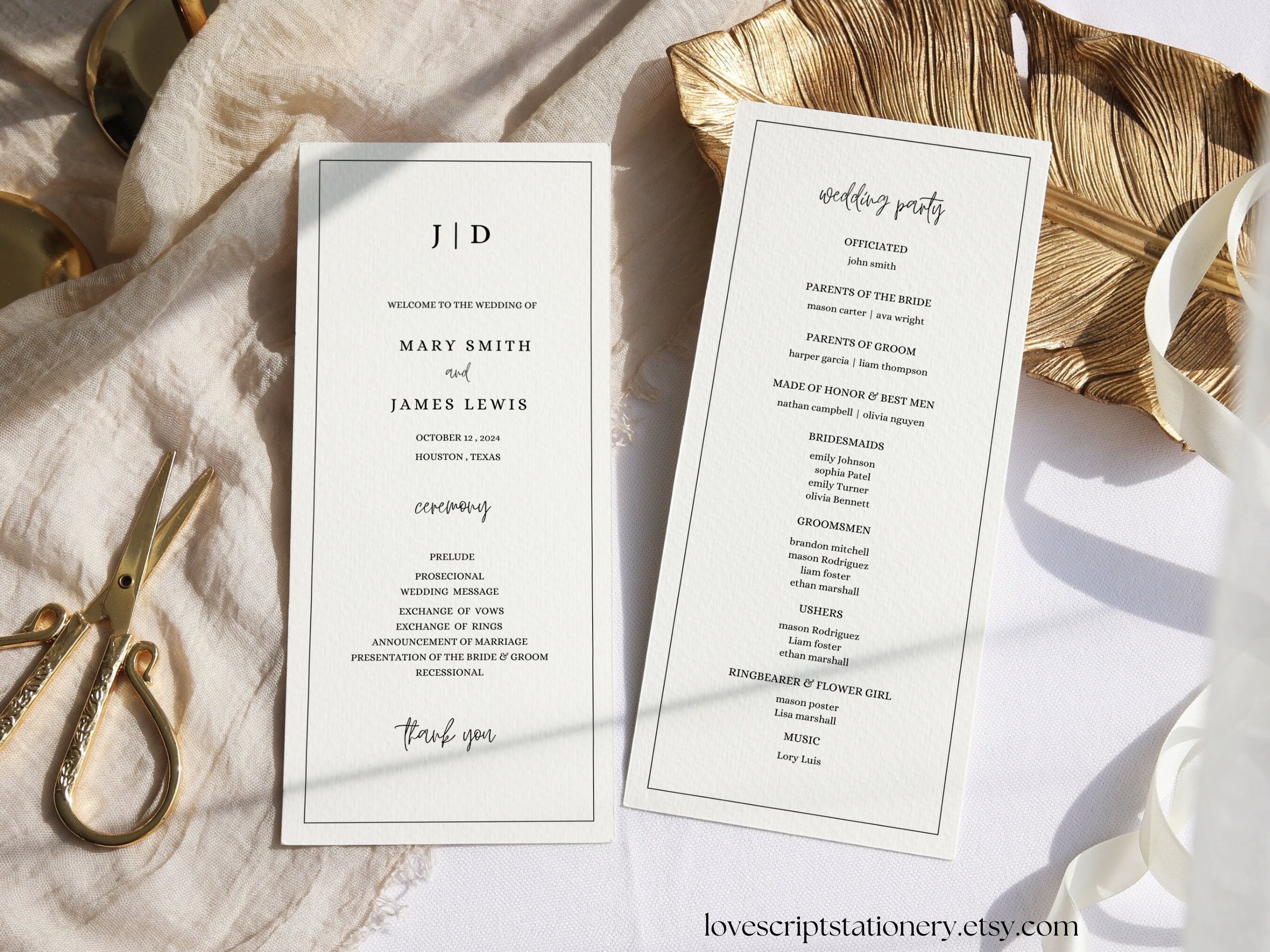 Wedding Program Template Monogram & Border Elegant Wedding Ceremony ...