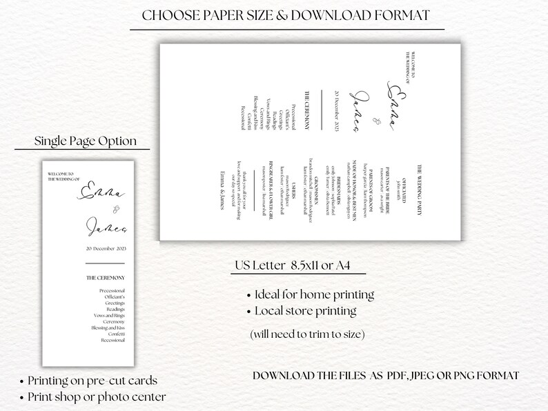 Wedding Program Template, Elegant Wedding Calligraphy & Border, Tall ...