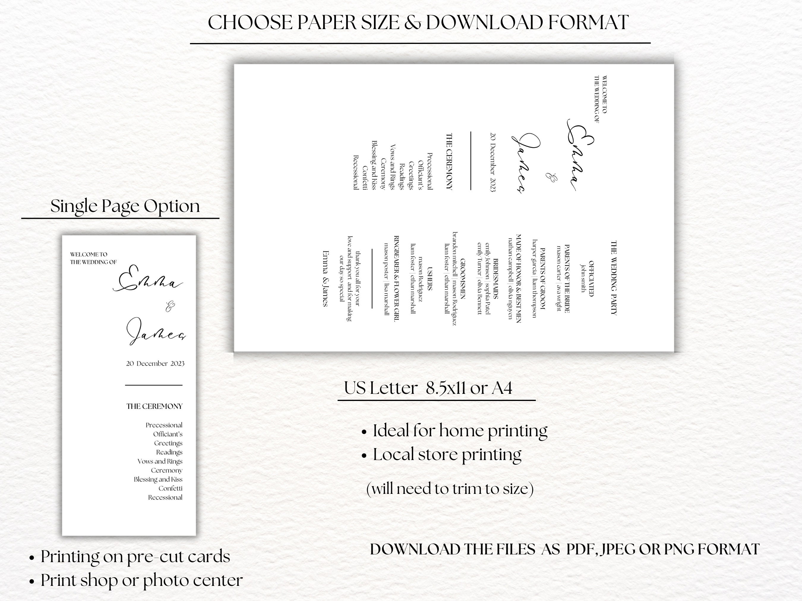 Wedding Program Template, Elegant Wedding Calligraphy & Border, Tall ...