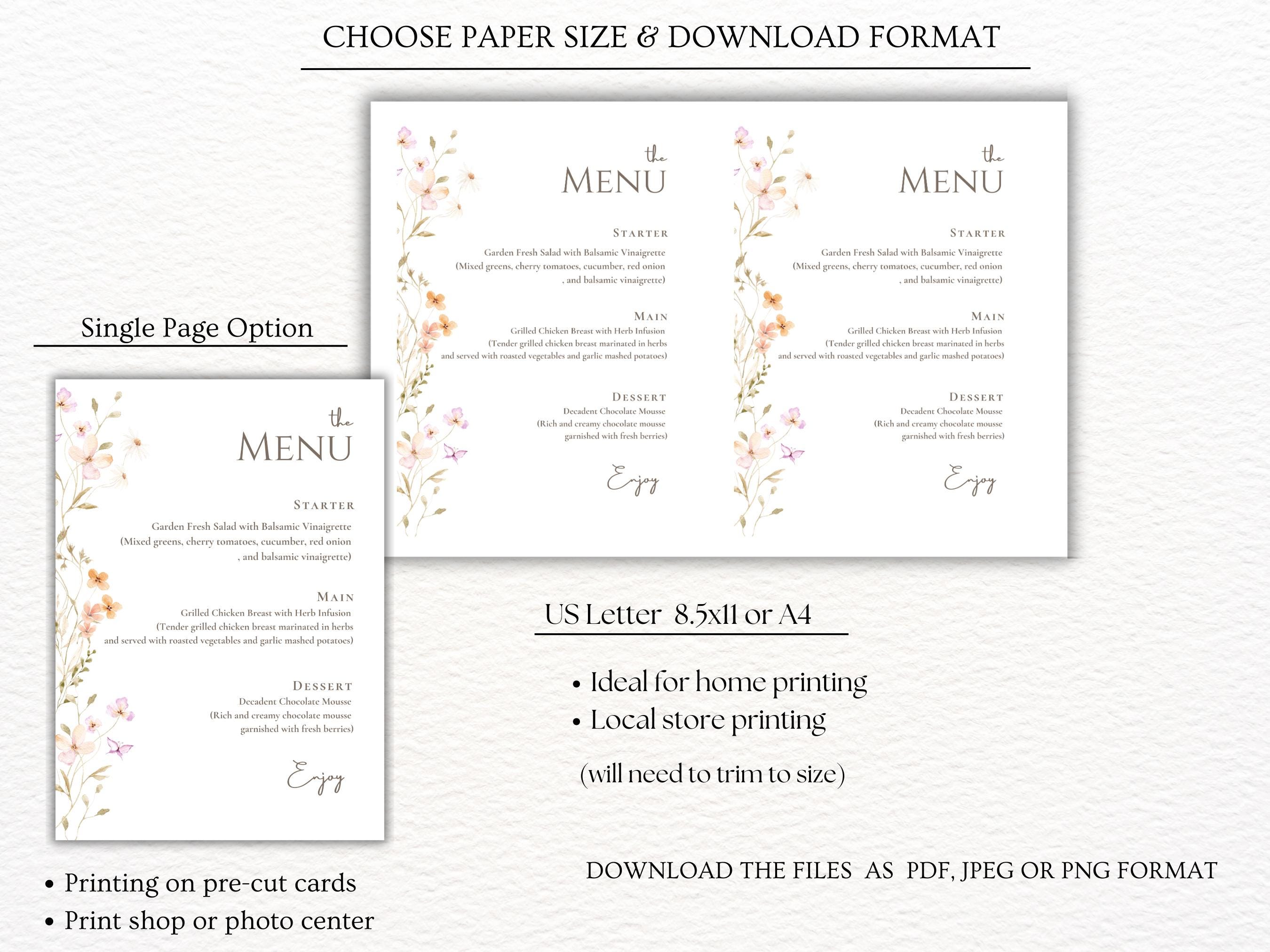 Wildflower Menu Template |floral Wedding Menu Boho Flowers |event Menu ...