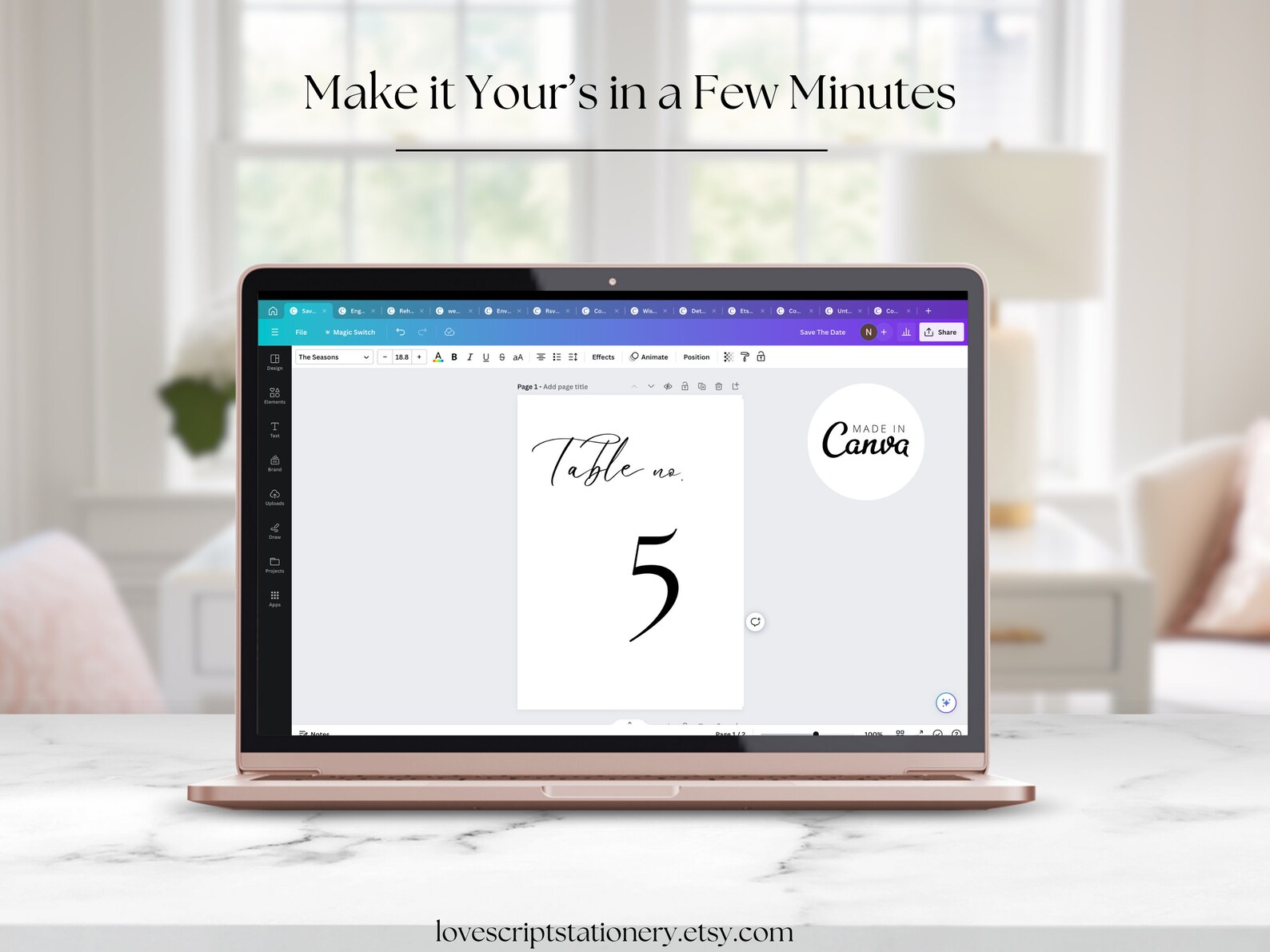 Elegant Table Number Template, Modern Table Number Sign Printable ...
