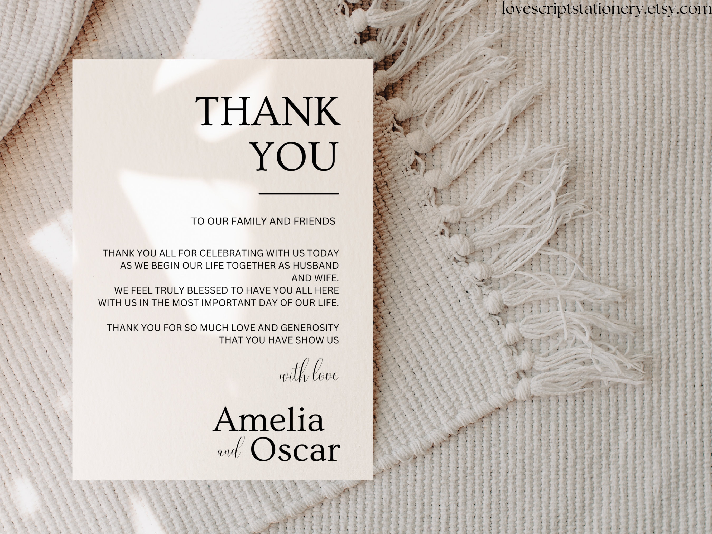 Simple Thank You Place Card Template|wedding Minimalistic Thank You ...