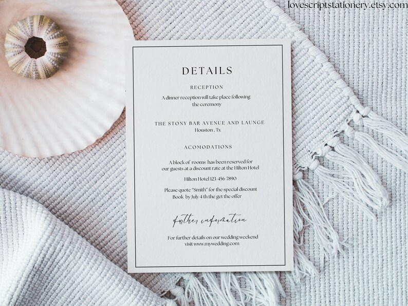 Minimalist Wedding Details Card Template| Details Card With QR Code ...