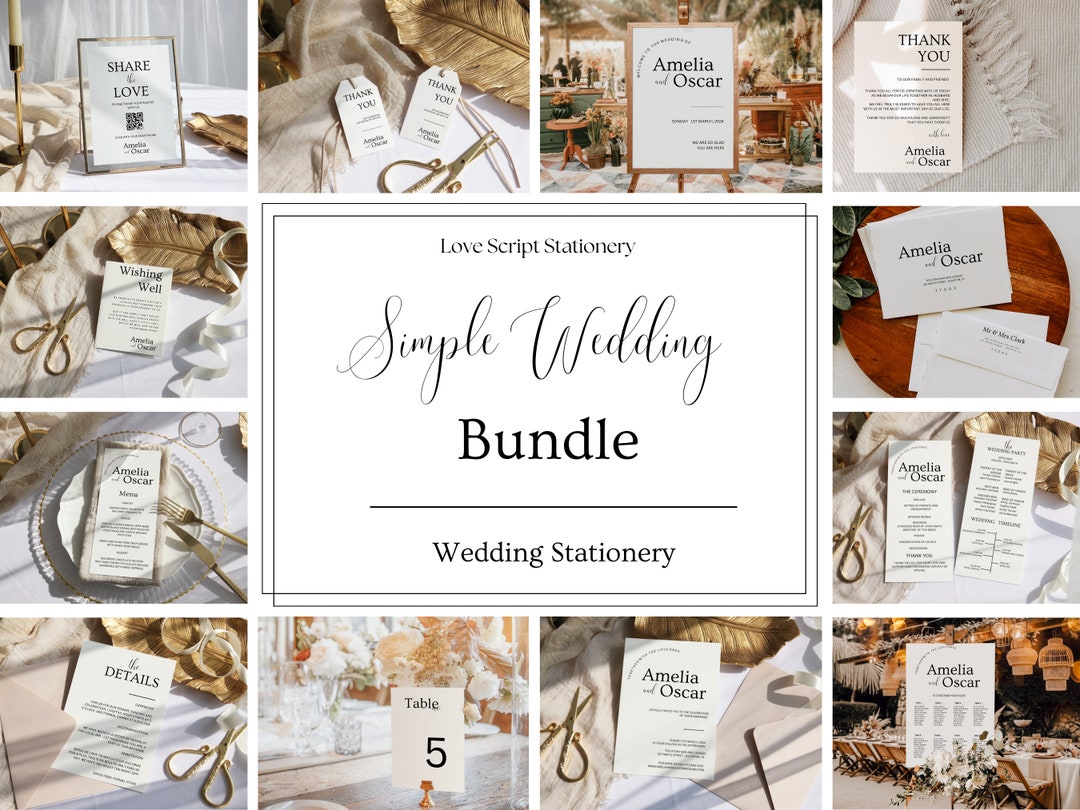 Simple Wedding Template Bundle | Monogram & Border|wedding Bundle Kit ...