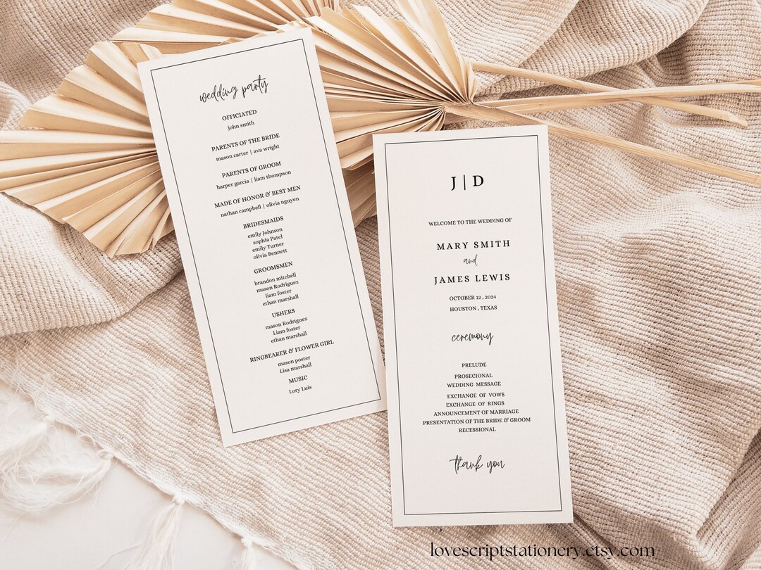 Wedding Program Template| Monogram & Border| Elegant Wedding Ceremony ...