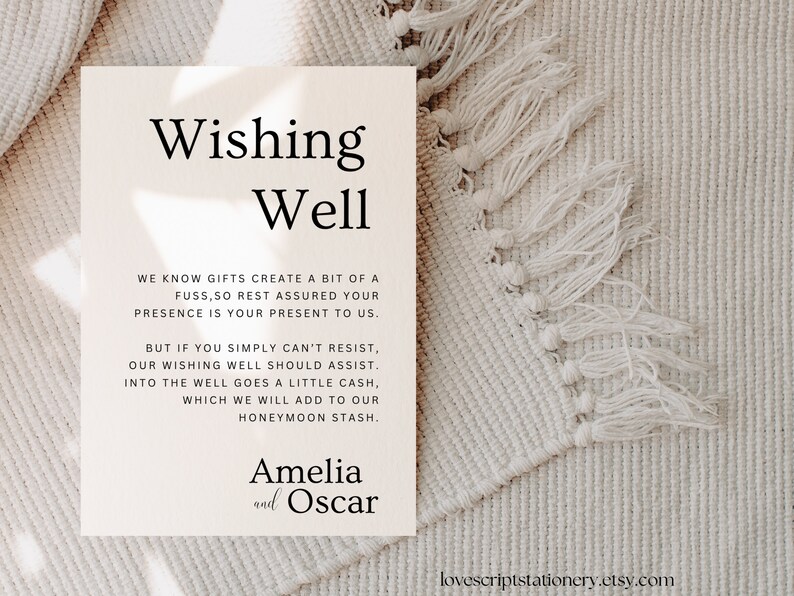 Simple Wedding Wishing Well Card Template|printable Minimalist Wedding ...