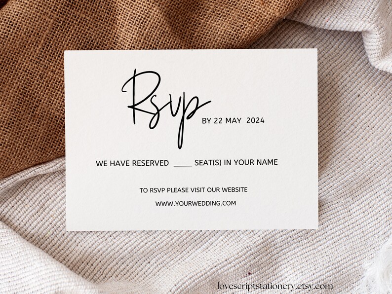 Wedding Rsvp Card Template| Diy Rsvp Card|simple Wedding Response|black ...