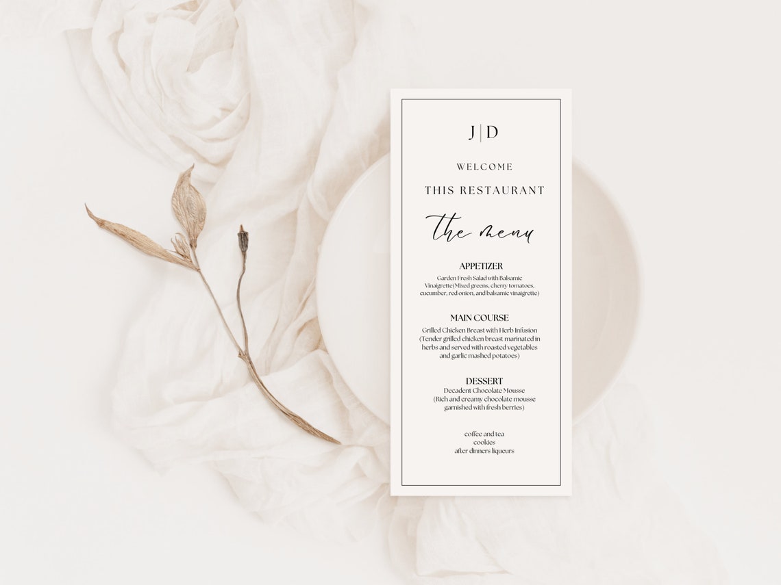 Minimalist Wedding Menu Template| Modern Script Wedding Dinner Menu ...