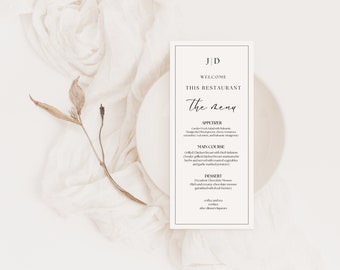 Minimalist Wedding Menu Template, Modern Script Wedding Dinner Menu ...
