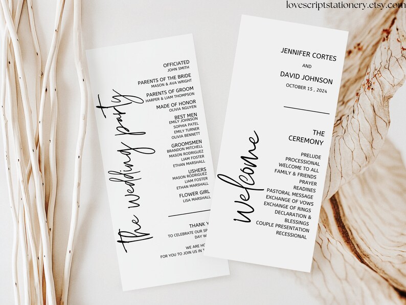 Minimalist Wedding Program Template| Program for Wedding| Modern Order ...