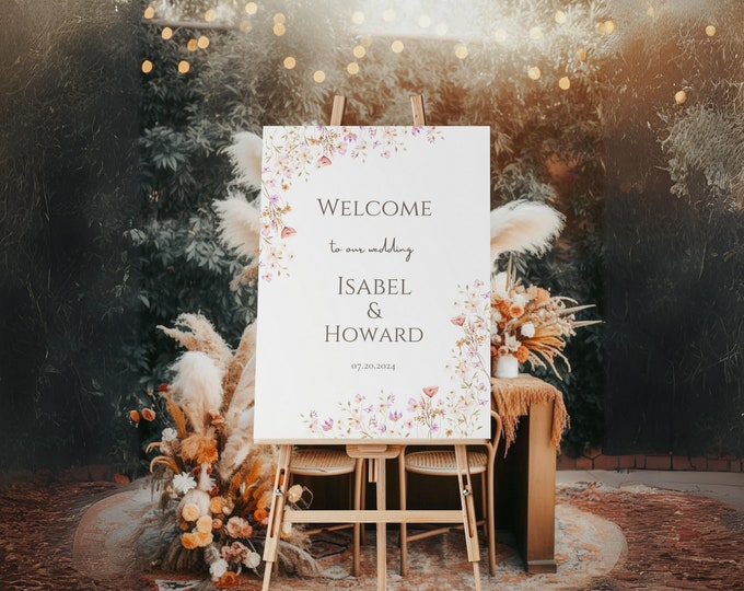 Wildflower Wedding Welcome Sign, Templett Welcome Poster, Printable ...
