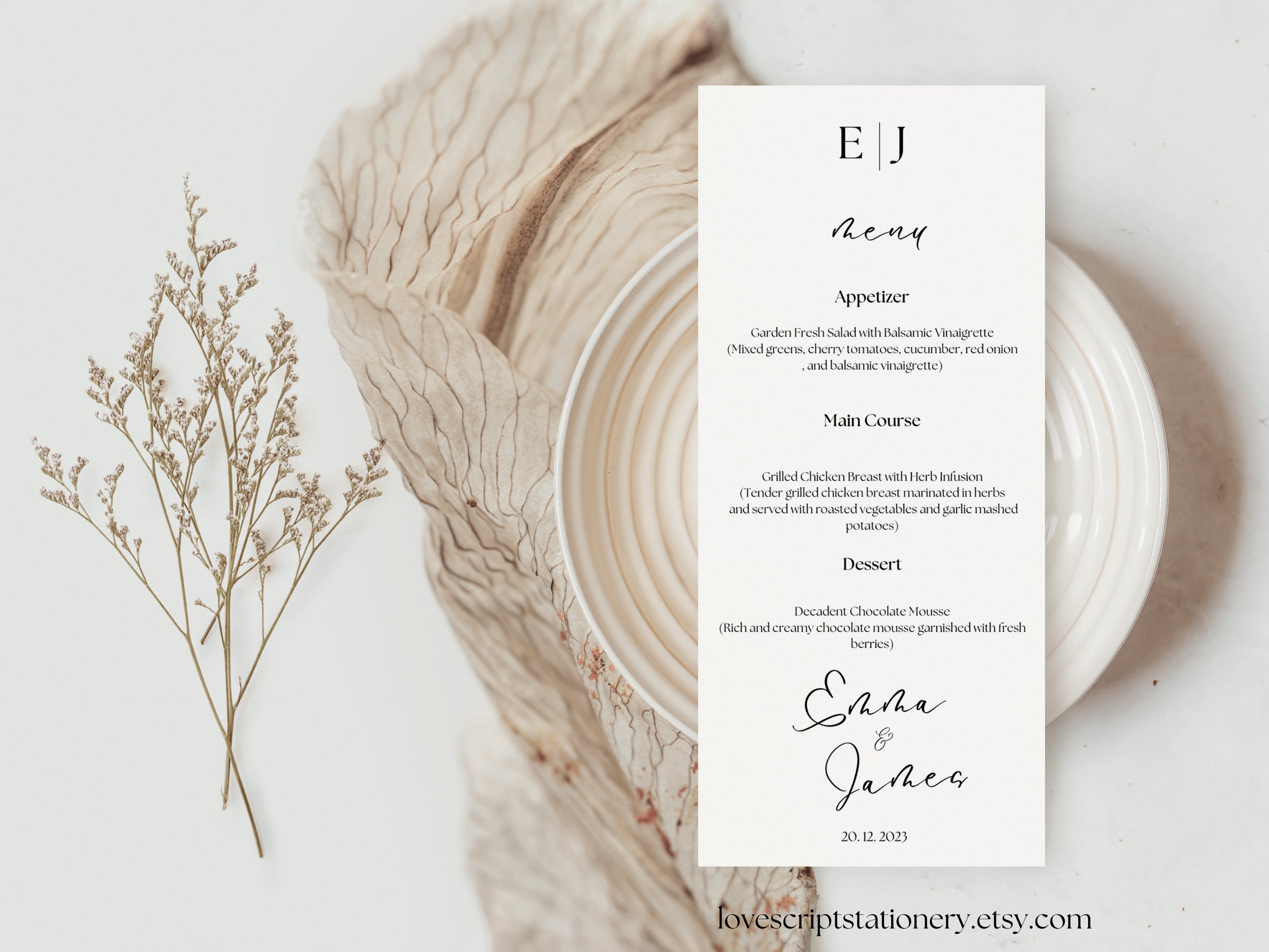 Wedding Menu Template,, Elegant Menu, Minimalist Wedding Monogram ...