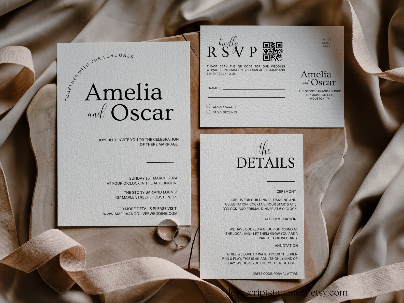 Simple Wedding Invites With QR Code| Minimalist Wedding Invite Suite ...
