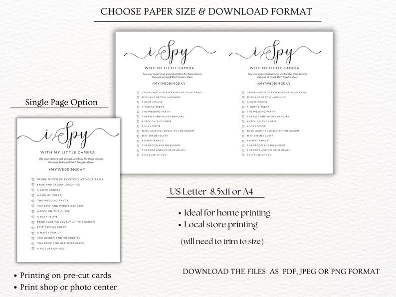 I Spy Wedding Game, Minimalist| Reception Game| Wedding Photo Hunt Game ...