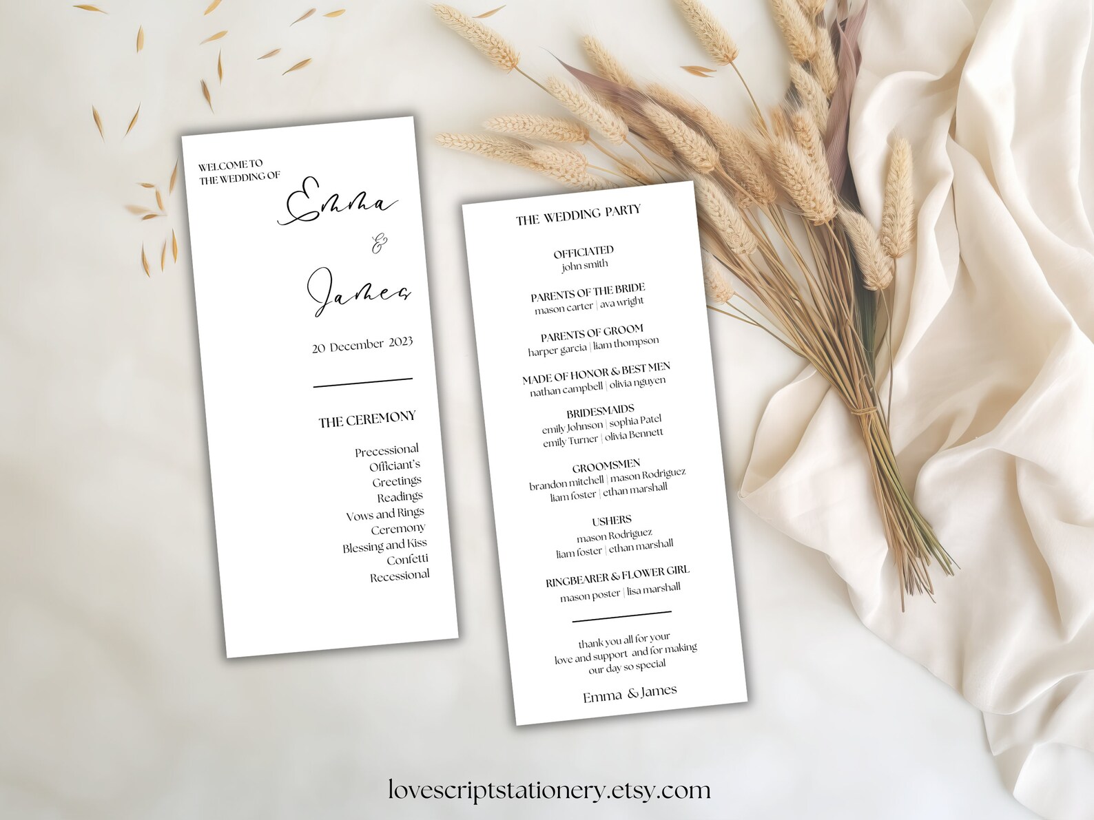 Wedding Program Template, Elegant Wedding Calligraphy & Border, Tall ...